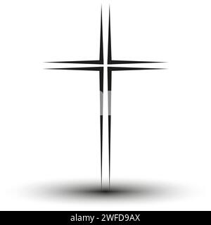 Gray Christian cross icon. Simple Christian cross on light background ...