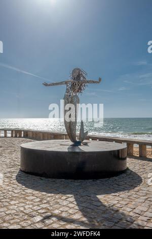 Metal Mermaid Sculpture At Praia do Inatel Beach In Albufeira Portugal ...