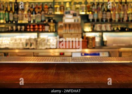 Interior of bar. Classic defocused bar counter background close-up ...