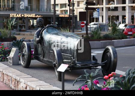 The bronze statue of William Grover in his 1929 Bugatti, the first ...