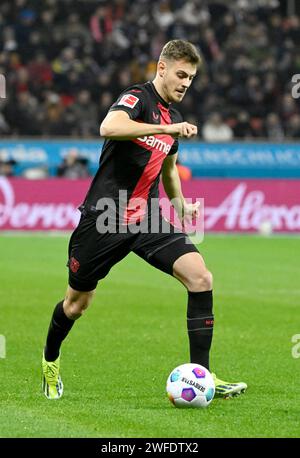 LEVERKUSEN, Germany. , . #2 STANISIC Josip, #19 TELLA Nathan, #21 ADLI ...