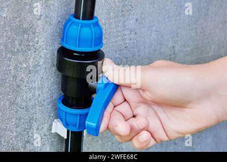 Installation of watering pipeline, connecting fitting for HDPE pipes ...