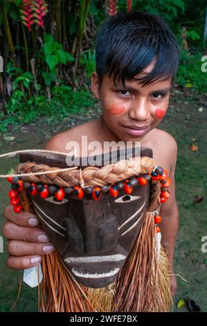 Local masks of Yagua Indians living a traditional life near the ...