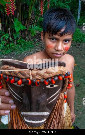 Local masks of Yagua Indians living a traditional life near the ...