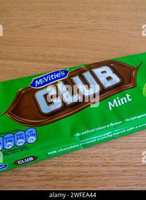 McVities Club Chocolate Bars, Mint flavour Club biscuit, on white with ...