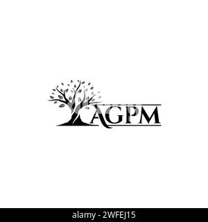 Tree with letter AGPM logo design concept flat style template vector ...