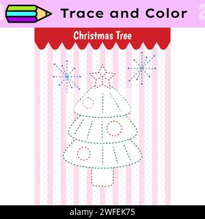 Vector Christmas handwriting practice worksheet. Winter printable black ...