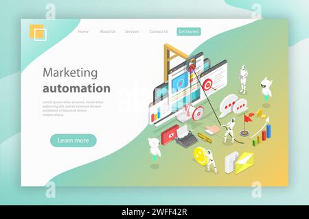 Social media automation landing page website template. Vector isometric ...