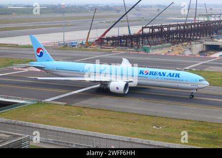 Korean Air Boeing 777 aircraft aerial view. Airplane 77W of Korean Air ...