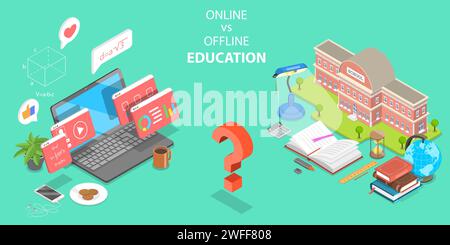 Online and offline training people flat vector illustration concept ...