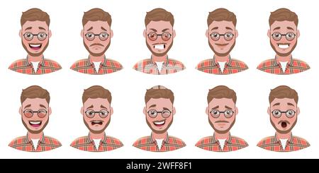 Face expressions of handsome man. Different male emotions set. Young ...