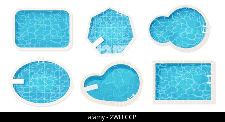 Set Swimming pool top view in cartoon style isolated on white ...