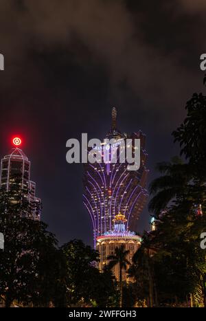 Macau China. Macau night city landscapes buildings, neons, architecture ...