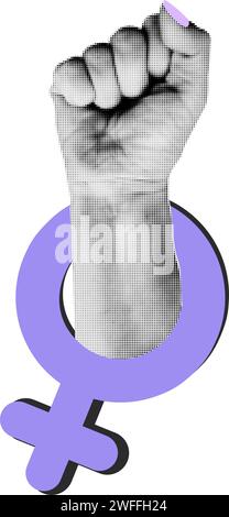Collage hand raised with female symbol vector illustration Stock Vector ...