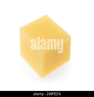 One cube of tasty cheese isolated on white Stock Photo - Alamy