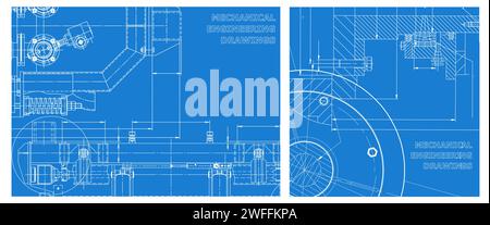 Engineering drawing set. Instrument-making drawings. Vector engineering ...