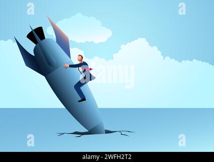 Cartoon vector illustration of failed rocket, flying and falling ...