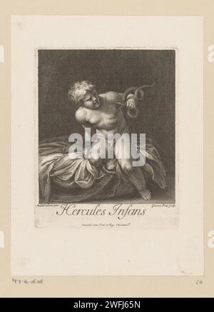 Hercules strangles the two snakes in his cradle, Hercules lies in his ...