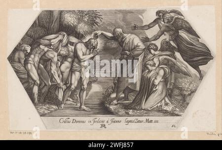 The baptism of Christ in the Jordaan, right panel of a triptych, Jan van Coninxloo (II), 1557 ...