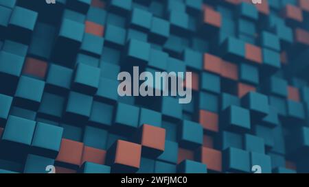 Cubic shapes arranged in a matrix with a 3D twist, forming an abstract ...