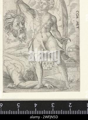 David with the head of Goliat, Cornelis Massijs, 1539 print David holds ...