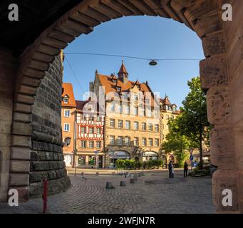 Nuremberg landmark. Archway to the old town in Nuremberg. City gate ...