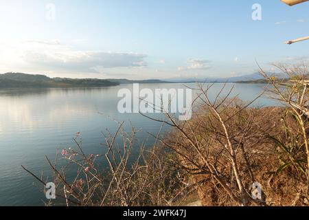 Sunset, nightfall, Lake Suchitlan, reservoir largest lake in El ...