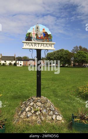 Summer view over Martham village sign, Norfolk Broads National Park ...