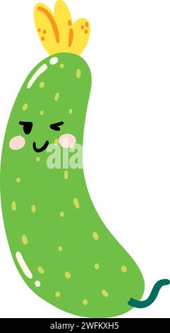 Cute Kawaii Cucumber cartoon kids illustration. Food vegetable outline ...