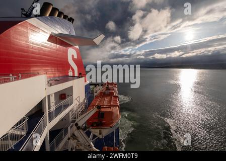 Sunrise on Belfast to Cairnryan Stena Line ferry at Belfast Port Stock ...