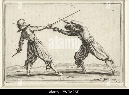 Men fighting with daggers & sword while two women stand to s Stock ...