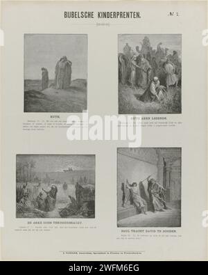 Bible children's prints, 1869 - 1908 print Leaf with 4 performances of ...