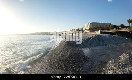 NICE, FRANCE - JANUARY 25, 2024: Panorama of Coastal street of city of ...