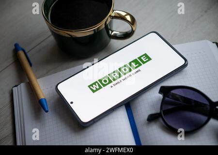 In this photo illustration a Wordle logo seen displayed on a smartphone ...