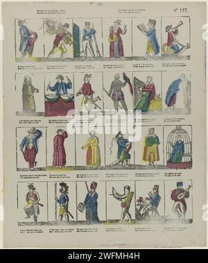 Theater characters, 1827 - 1894 print Leaf with 25 performances of ...