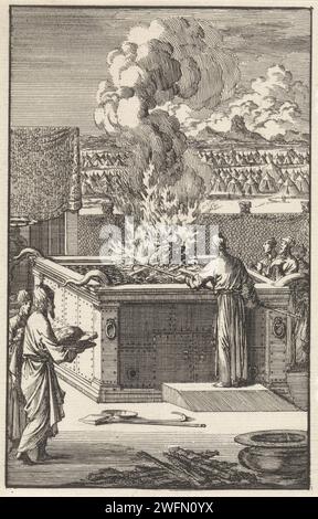 Priest sacrifices bull on the offering altar, Jan Luyken, Pieter ...