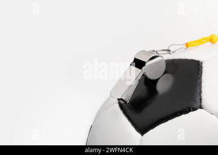 Football referee equipment. Soccer ball, flags, stopwatch, cards and ...
