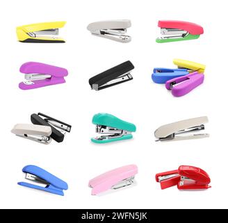 Colorful staplers isolated on white background Stock Photo - Alamy