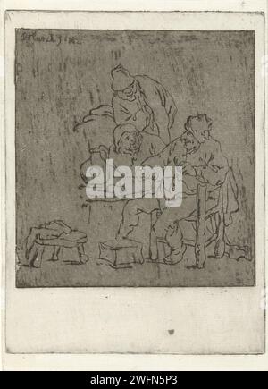 Three men around a table, Jabes Heenck, 1782 Stock Photo - Alamy