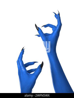 Creepy monster. Blue hands with claws isolated on white Stock Photo - Alamy