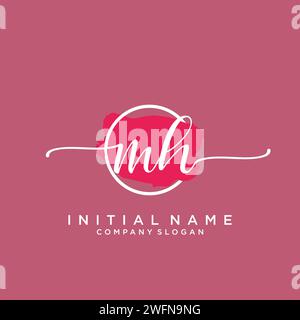 MH handwriting logo with circle template vector logo of initial wedding ...
