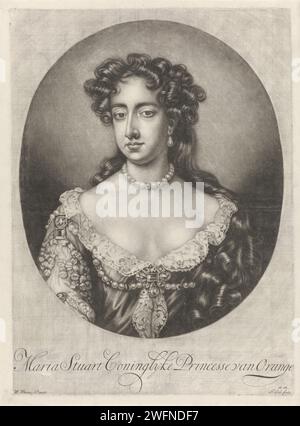 Portrait of Maria II Stuart, Jacob Houbraken, After Gottfried Kneller ...