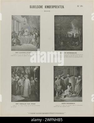 Bible children's prints, 1869 - 1908 print Leaf with 4 performances of ...