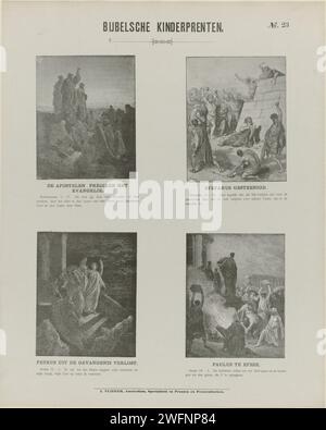 Bible children's prints, 1869 - 1908 print Leaf with 4 performances of ...