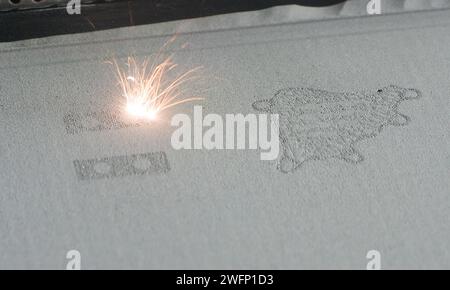 Laser sintering machine for metal. Metal is sintered under the action ...