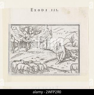 Moses and the Burning Bush, Moses is sitting on Mount Horeb with his ...