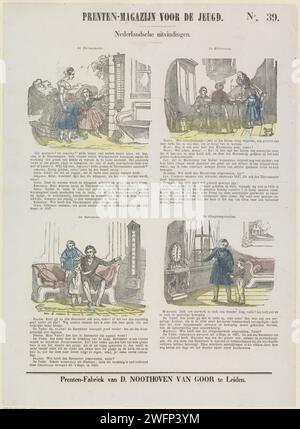 Inventions, 1850 print Leaf with 4 performances of Dutch inventions and ...