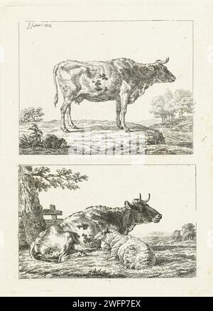 Two standing sheep, Frédéric Théodore Faber, 1806 print Brussels paper ...