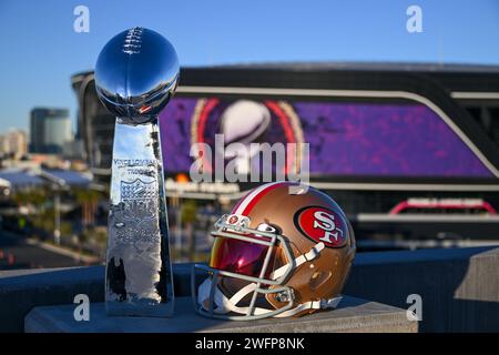 San Francisco 49ers helmet and the Vince Lombardi trophy outside of ...