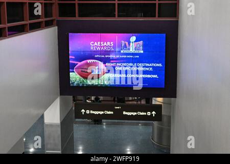 Airport signage at Harry Reid International Airport promotes the Super ...